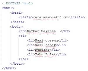 cara membuat list / daftar pada html - Serba Komputer
